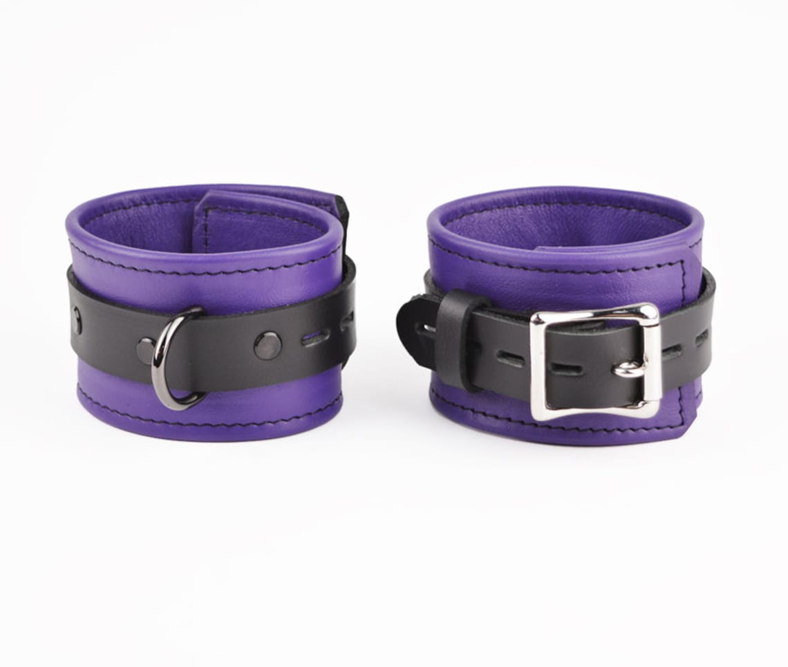 ANKLE CUFFS PREMIUM Handcrafted Leather Purple and Black Heavy - Etsy