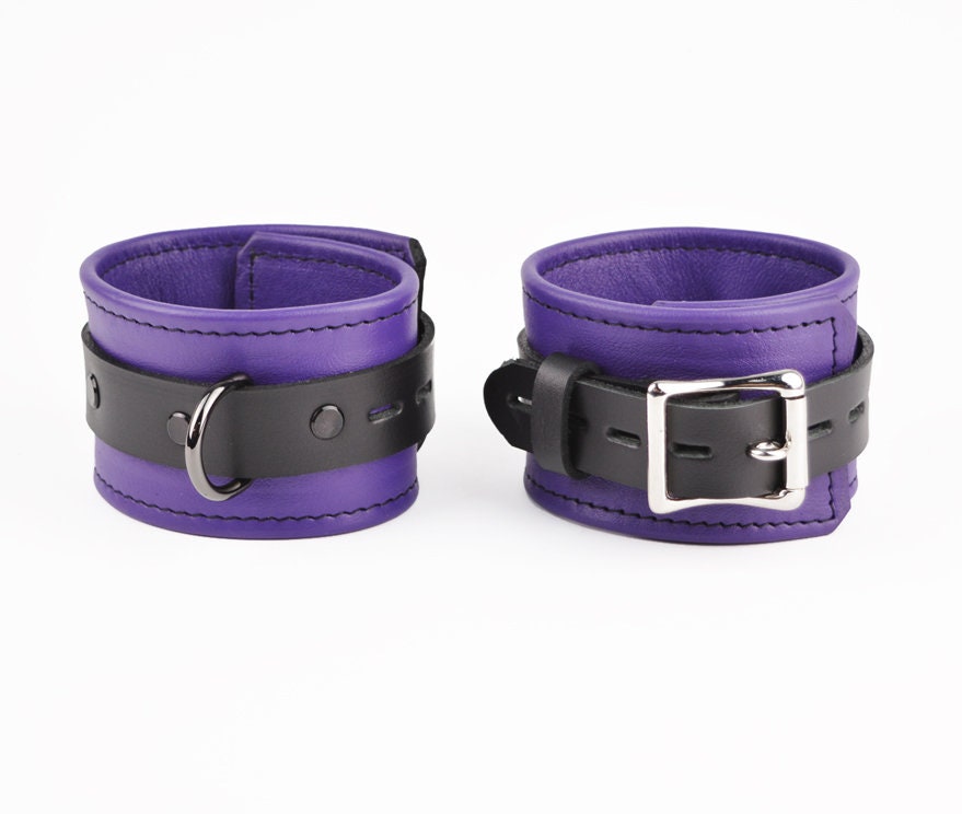 ANKLE CUFFS PREMIUM Handcrafted Leather Purple and Black Heavy - Etsy