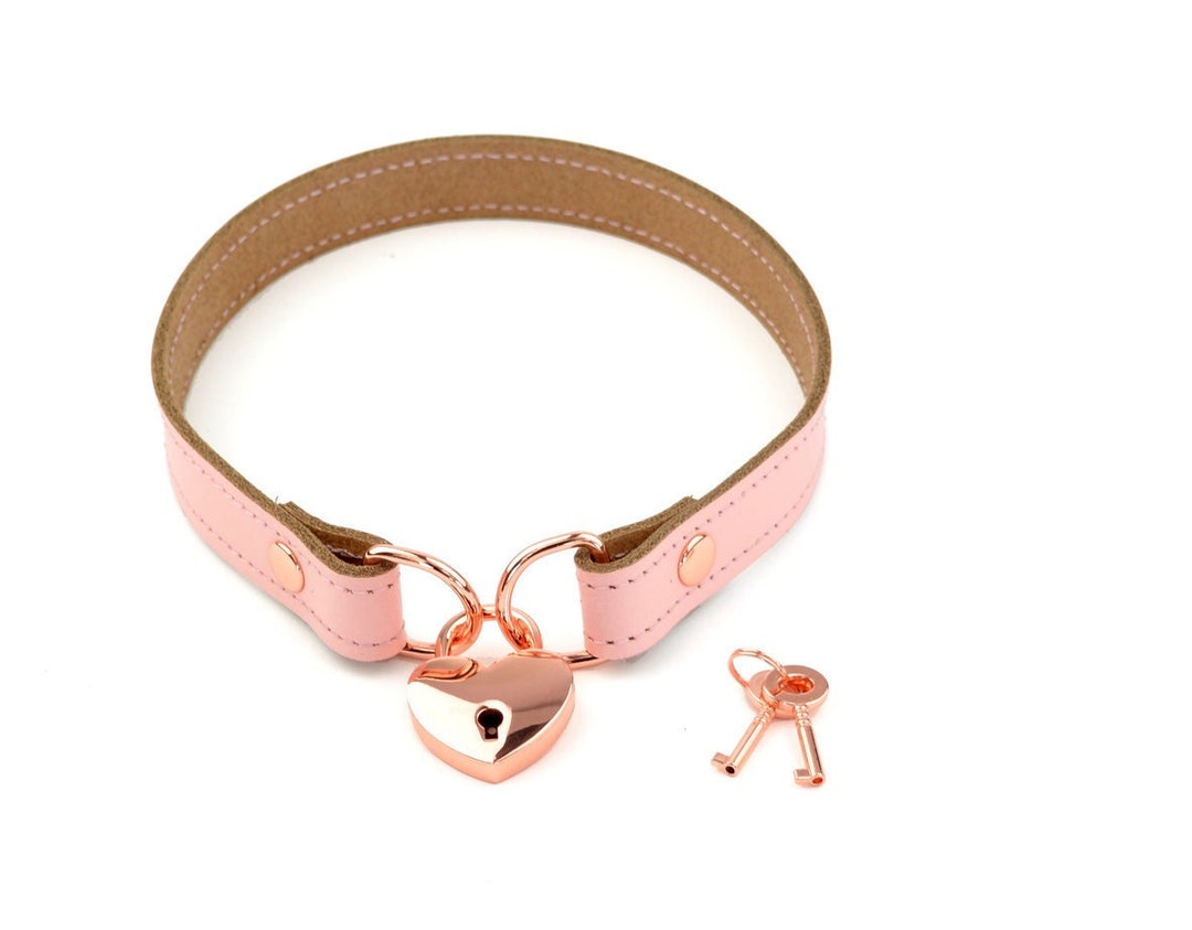 AMARE Blush Pink and Rose Gold Padlocked Stunning Leather Day Collar ...