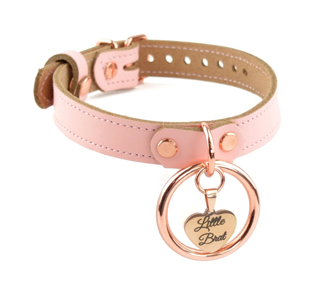 Blush Pink Leather Collar With Ring & Custom Engraved Rose Gold Love ...