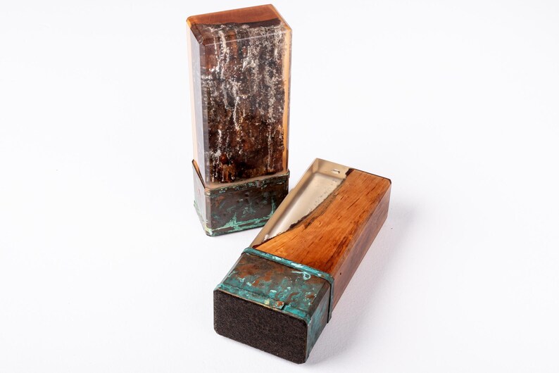 Custom Epoxy Award Statue | Alder Wood, Weathered Copper Base - Etsy