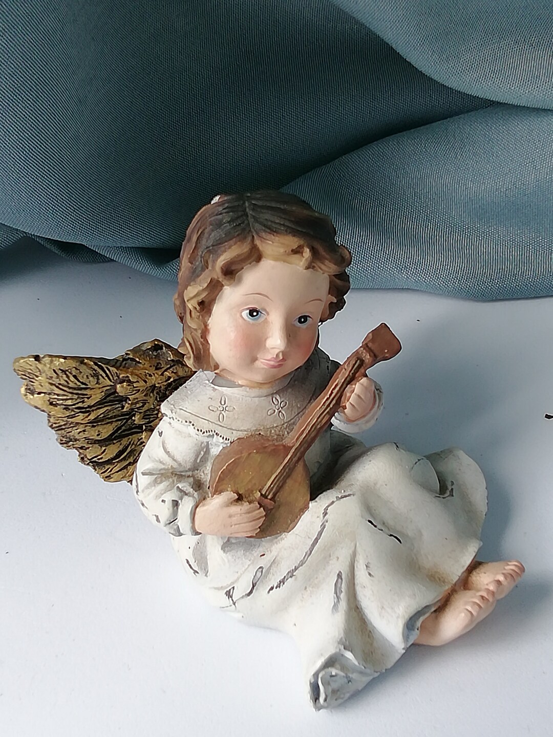 Vintage Hand-painted Plaster Angel Statue in Gold - Italian. Home Decor ...