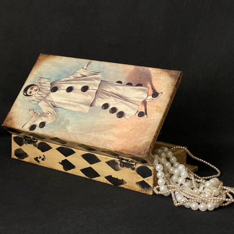 Pierrot Clown Jewelry Box Wooden Storage Book Box Book Shaped Jewelry ...