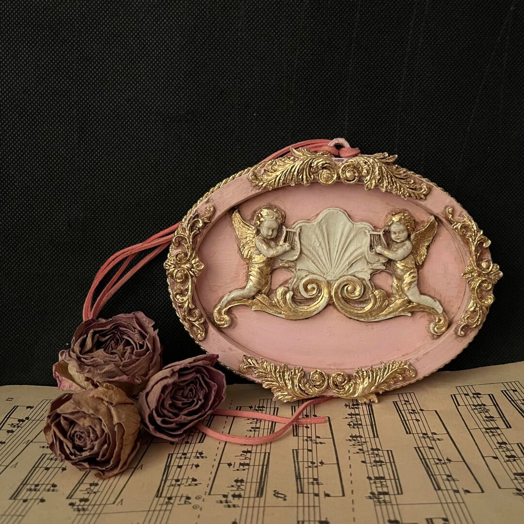 Vintage Style Cherub Wall Plaque Wood Hanging Plaque Handcrafted Wall ...