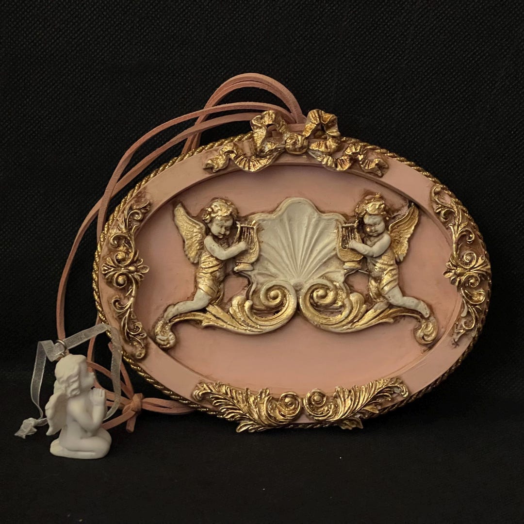 Vintage Style Cherub Wall Plaque Wood Hanging Plaque Handcrafted Wall ...