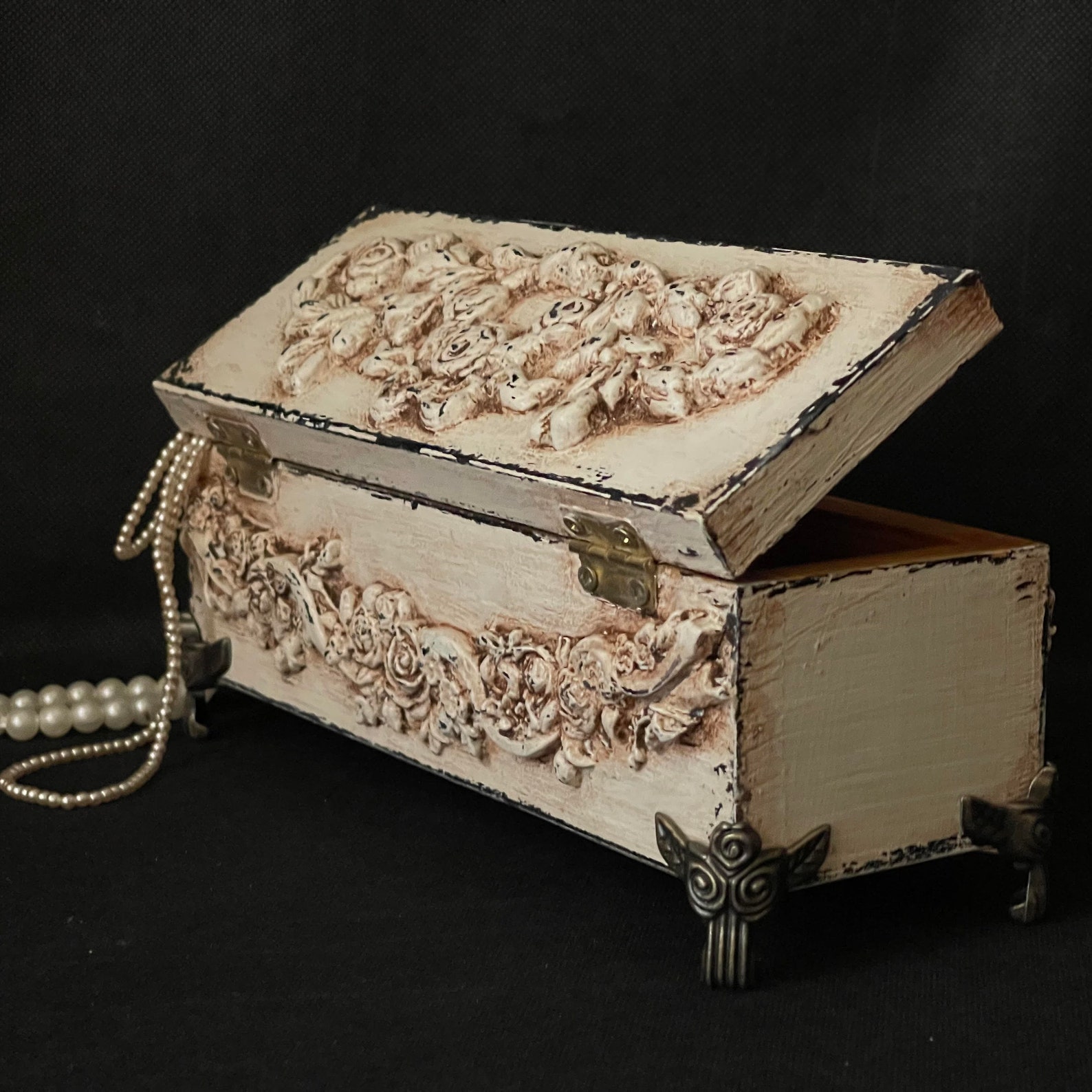 Shabby Chic Box With Roses Wood Jewelry Storage Box Unique Gift Box ...