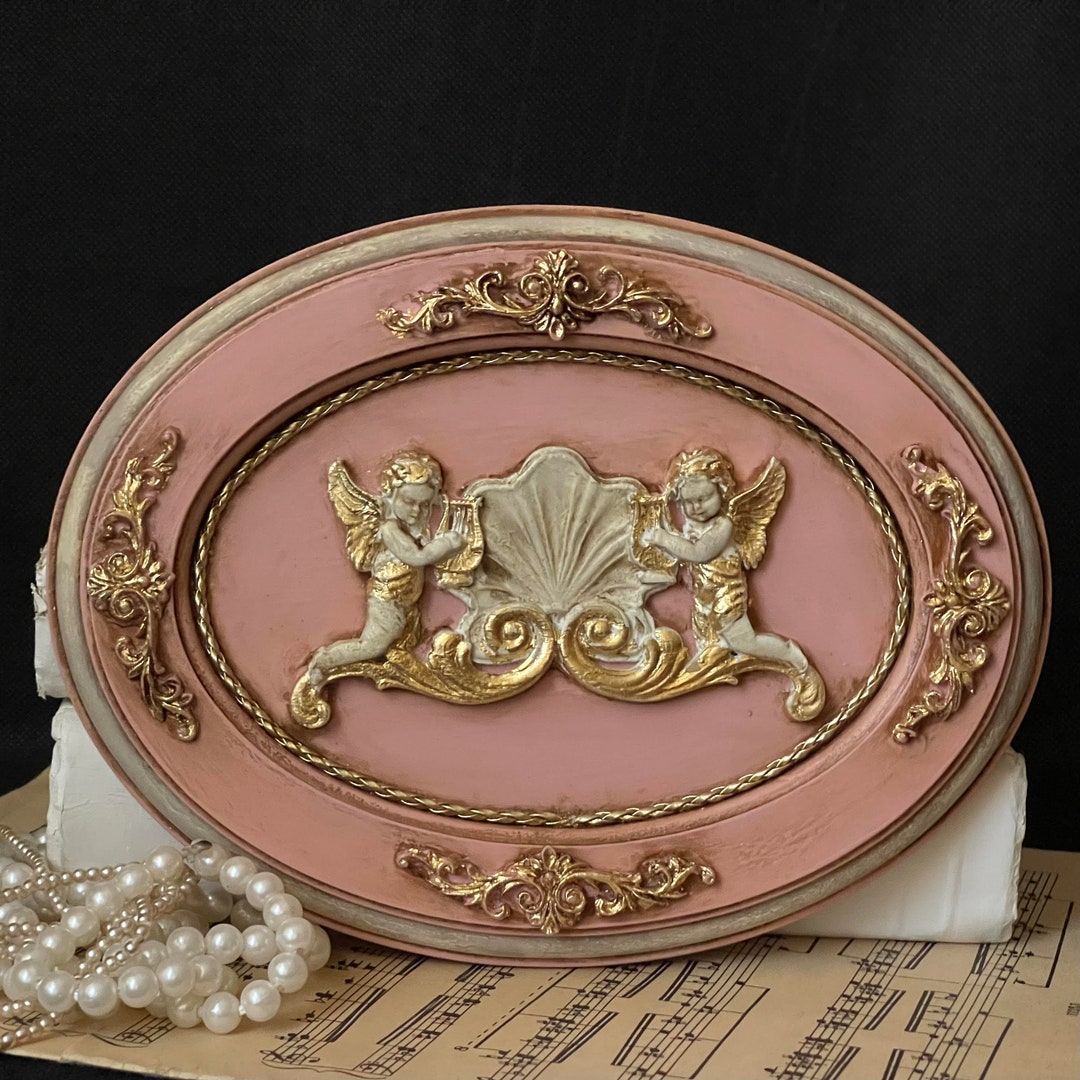 Vintage Style Cherub Wall Plaque Wood Hanging Plaque Handcrafted Wall ...