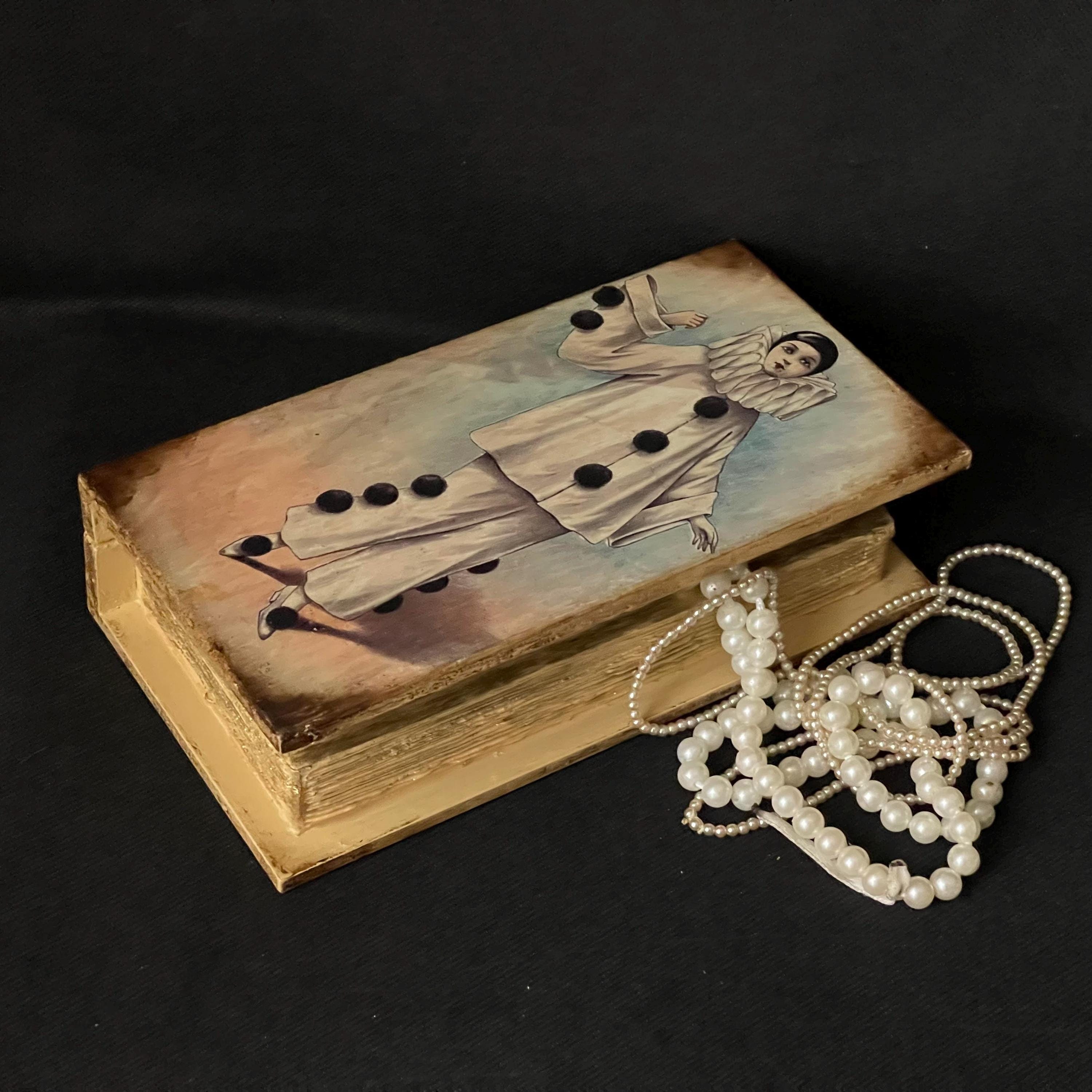 Pierrot Clown Jewelry Box Wooden Storage Book Box Book Shaped Jewelry ...