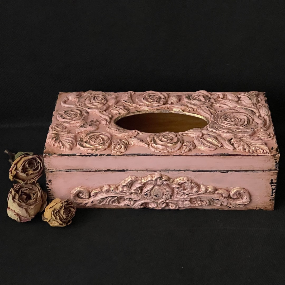 Tissue Box Cover Wood Tissue Box Holder Pink Napkin Holder Handmade ...