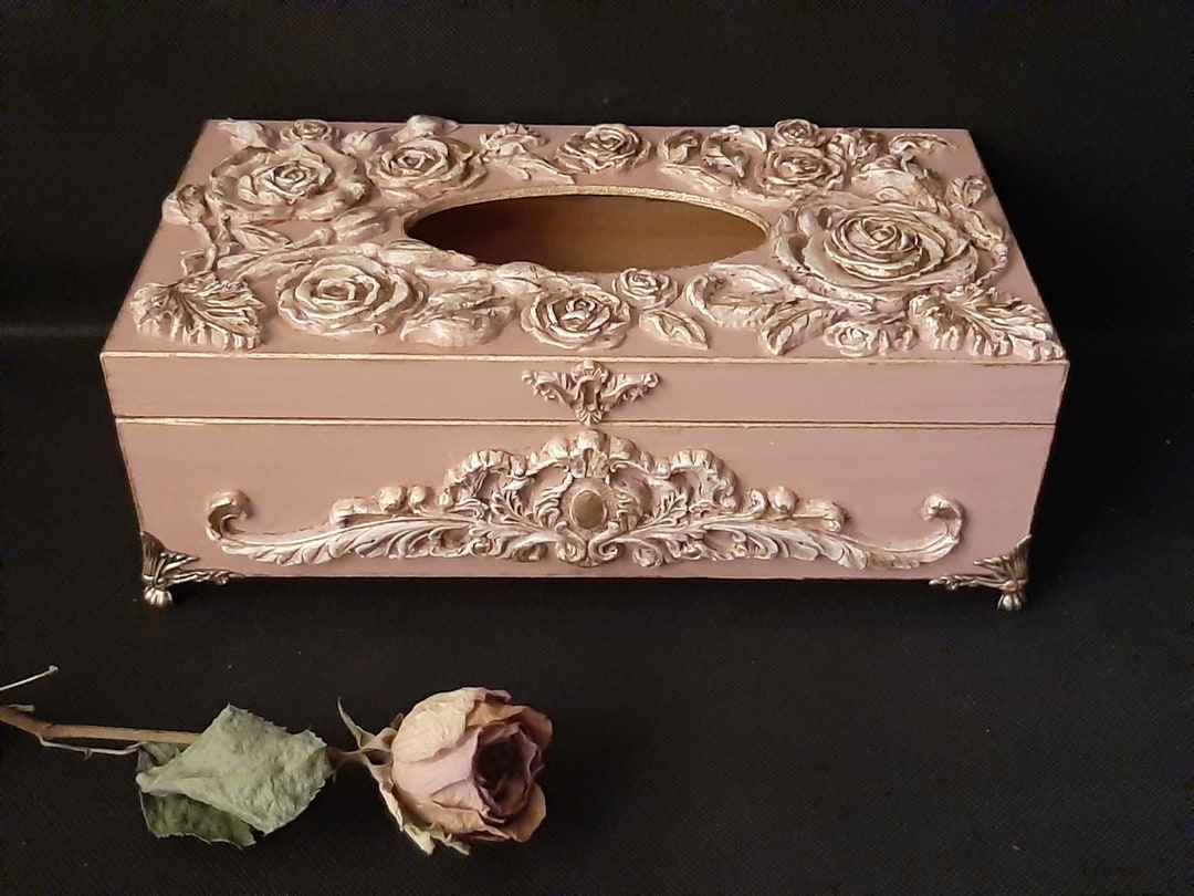 Wooden Tissue Box Cover Pink Tissue Box Decor Pink Wood Tissue Holder ...