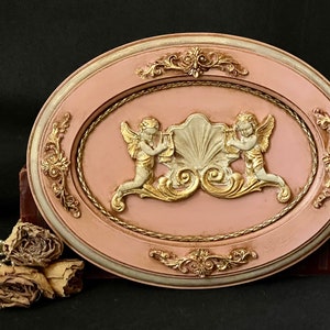 Vintage Style Cherub Wall Plaque Wood Hanging Plaque Handcrafted Wall ...