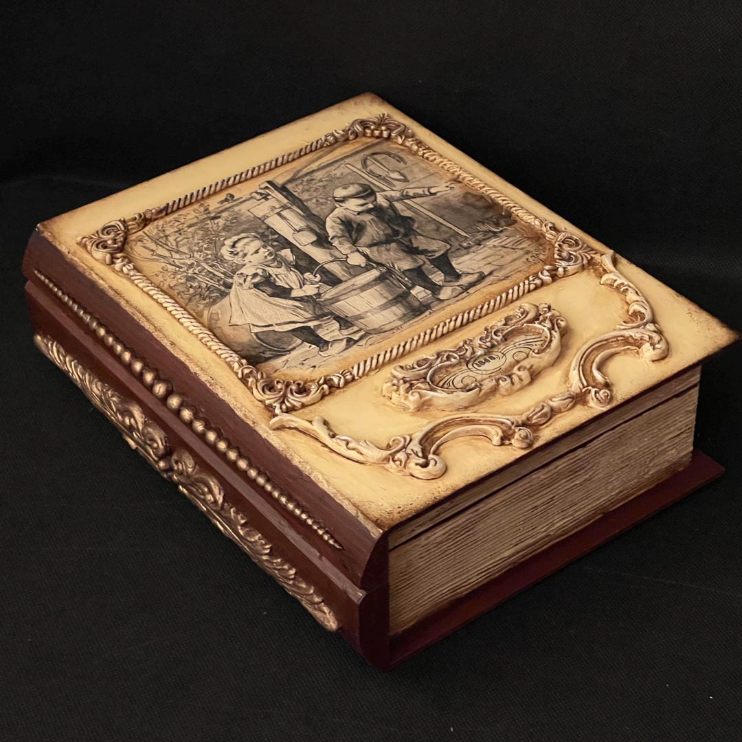 Wooden Storage Book Box Handmade Wood Box Faux Book Box Book Shaped Box ...