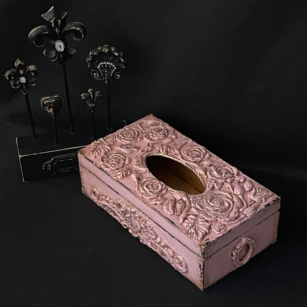 Wooden Tissue Box Cover Pink Tissue Box Decor Pink Wood Tissue Holder ...