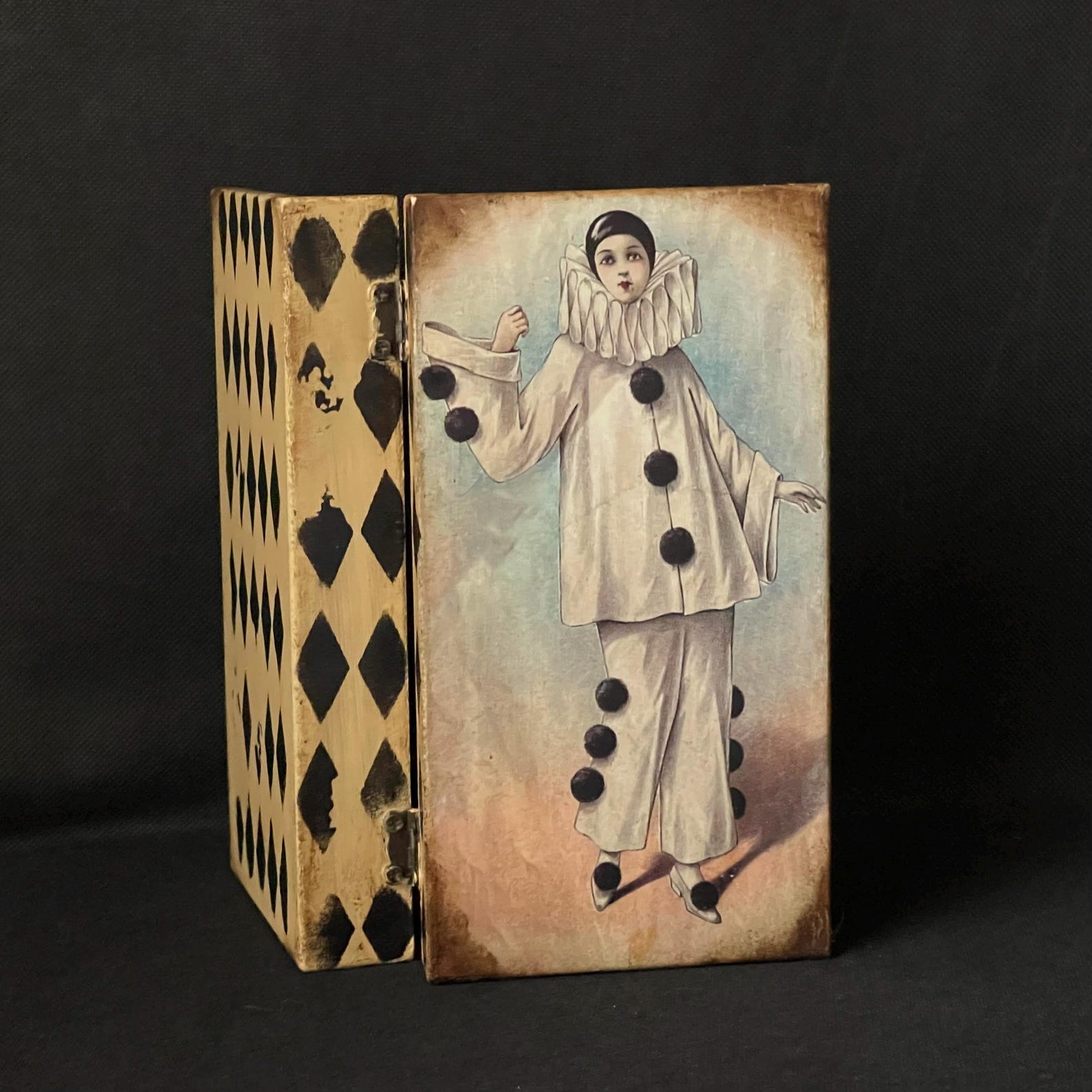 Pierrot Clown Jewelry Box Wooden Storage Book Box Book Shaped Jewelry ...