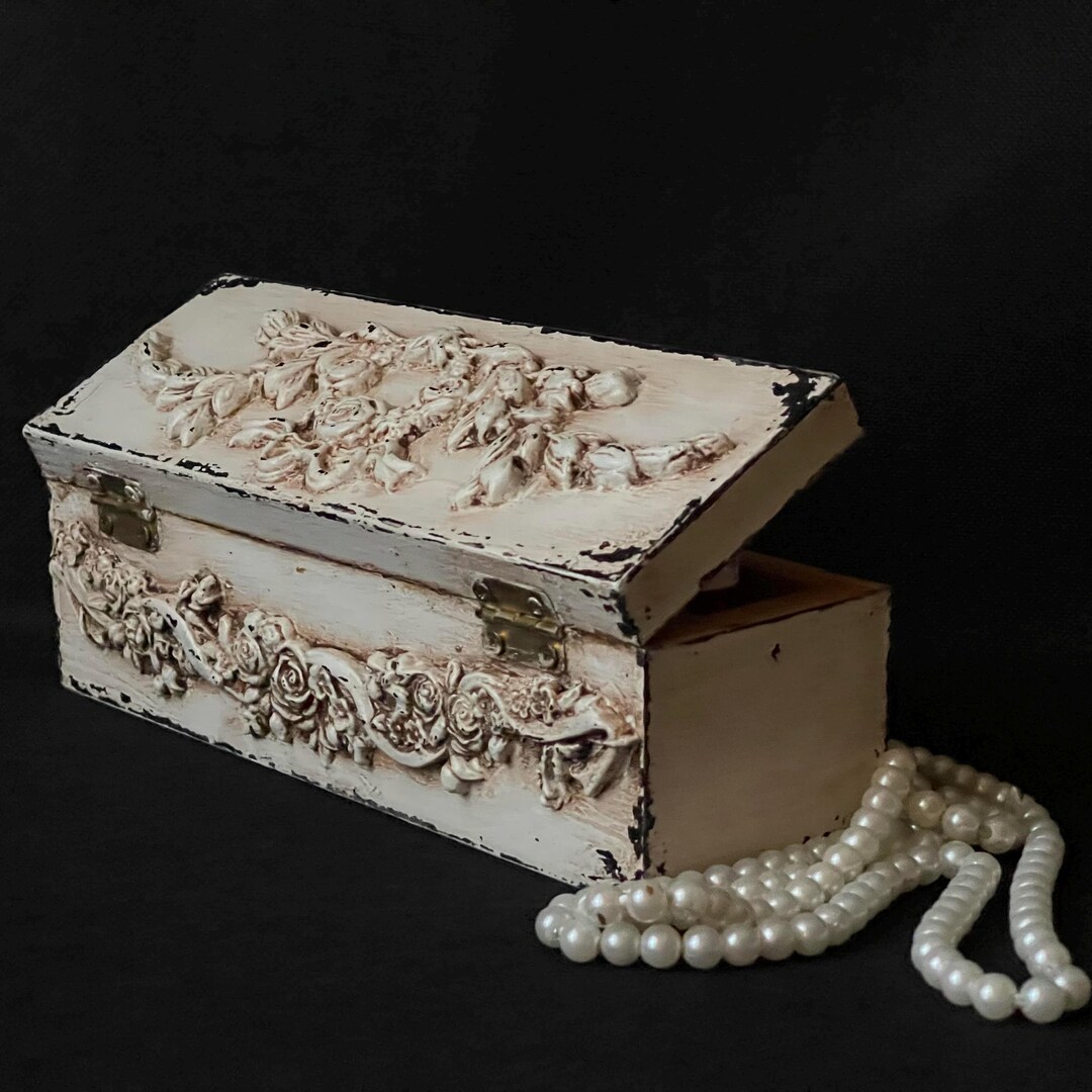 Shabby Chic Box With Roses Wood Jewelry Storage Box Unique Gift Box ...