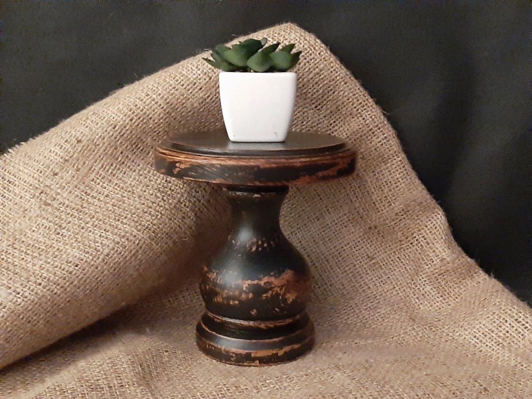 Black Wood Riser Mini Round Wood Stand Black Tray Riser Wooden Riser ...