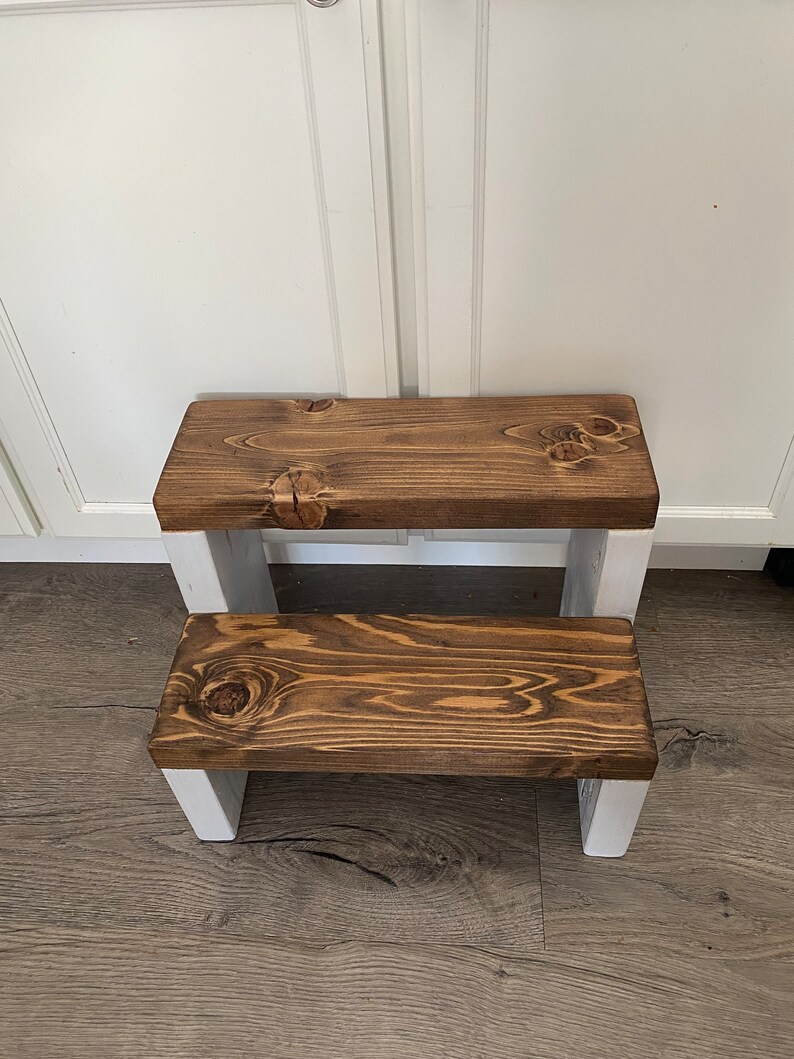 Personalized Kids Step Stool, Rustic Step Stool, Farmhouse Design, Toddler Step Stool, Handmade ...