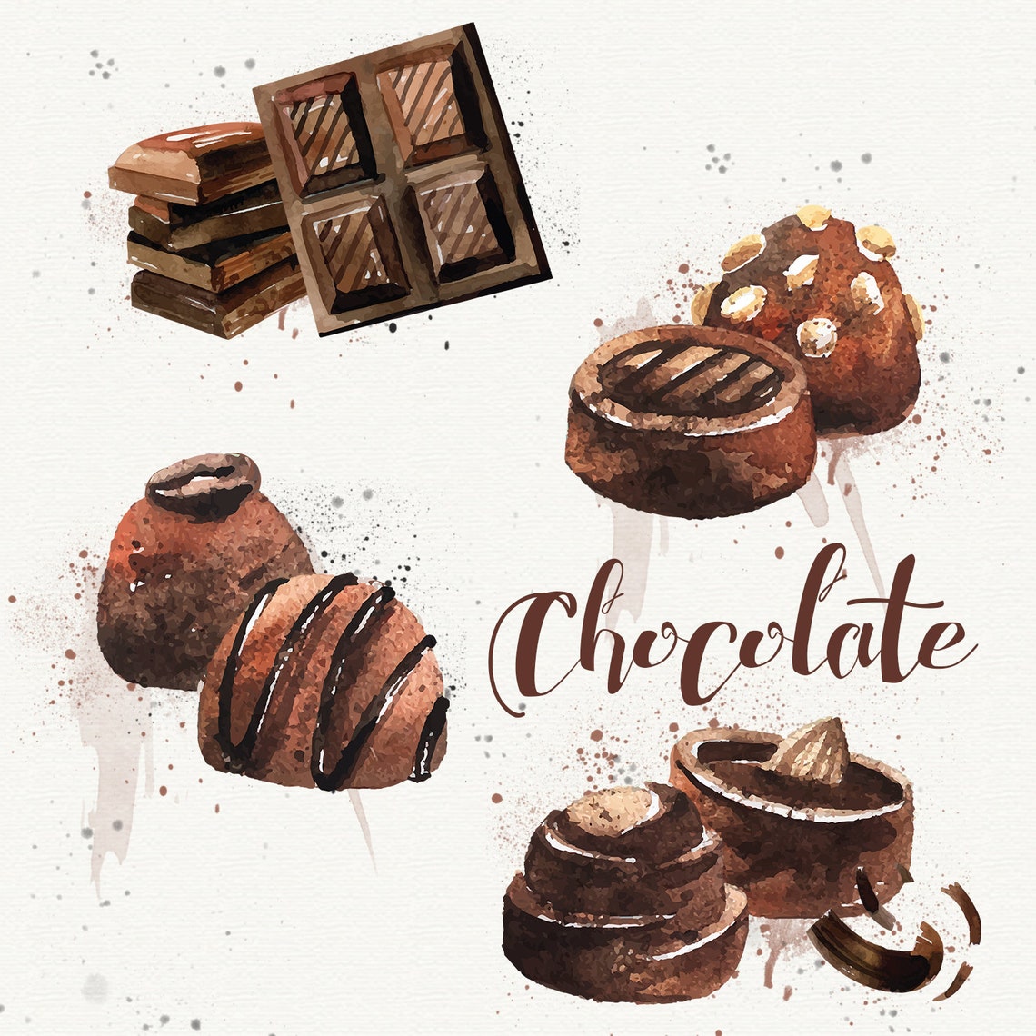 Chocolate clipart watercolor chocolate digital clipart Dessert | Etsy