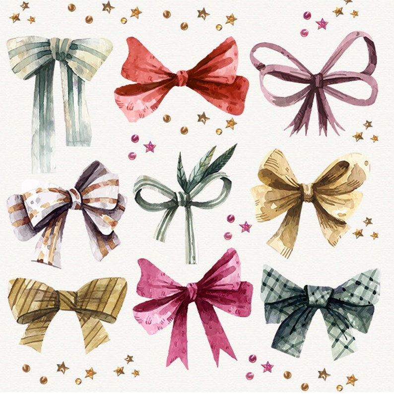 Bow Clipart Watercolor Bows Clip Art Ribbon Elements Instant | Etsy