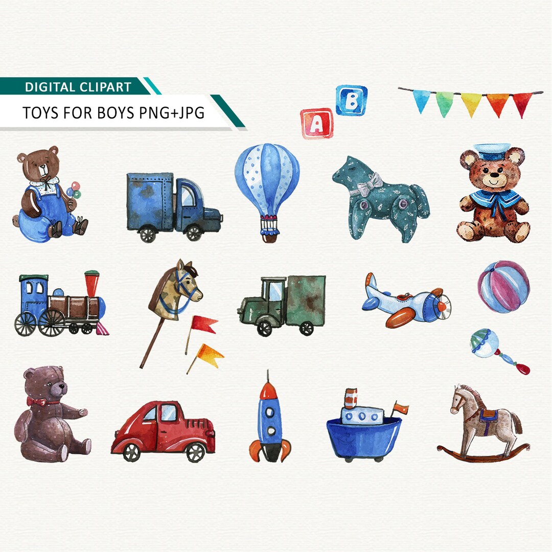 Toys Clipart Watercolor Toy Clip Art Kids Game Birthday - Etsy
