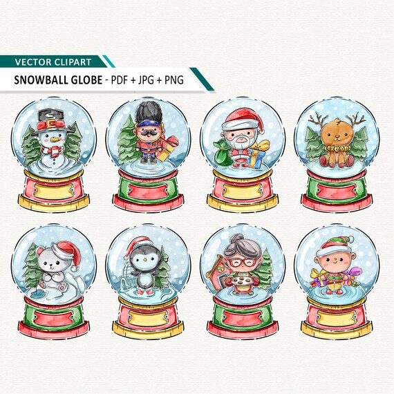 Watercolor Snowball Globe Clipart Vector Snow Globe Winter | Etsy