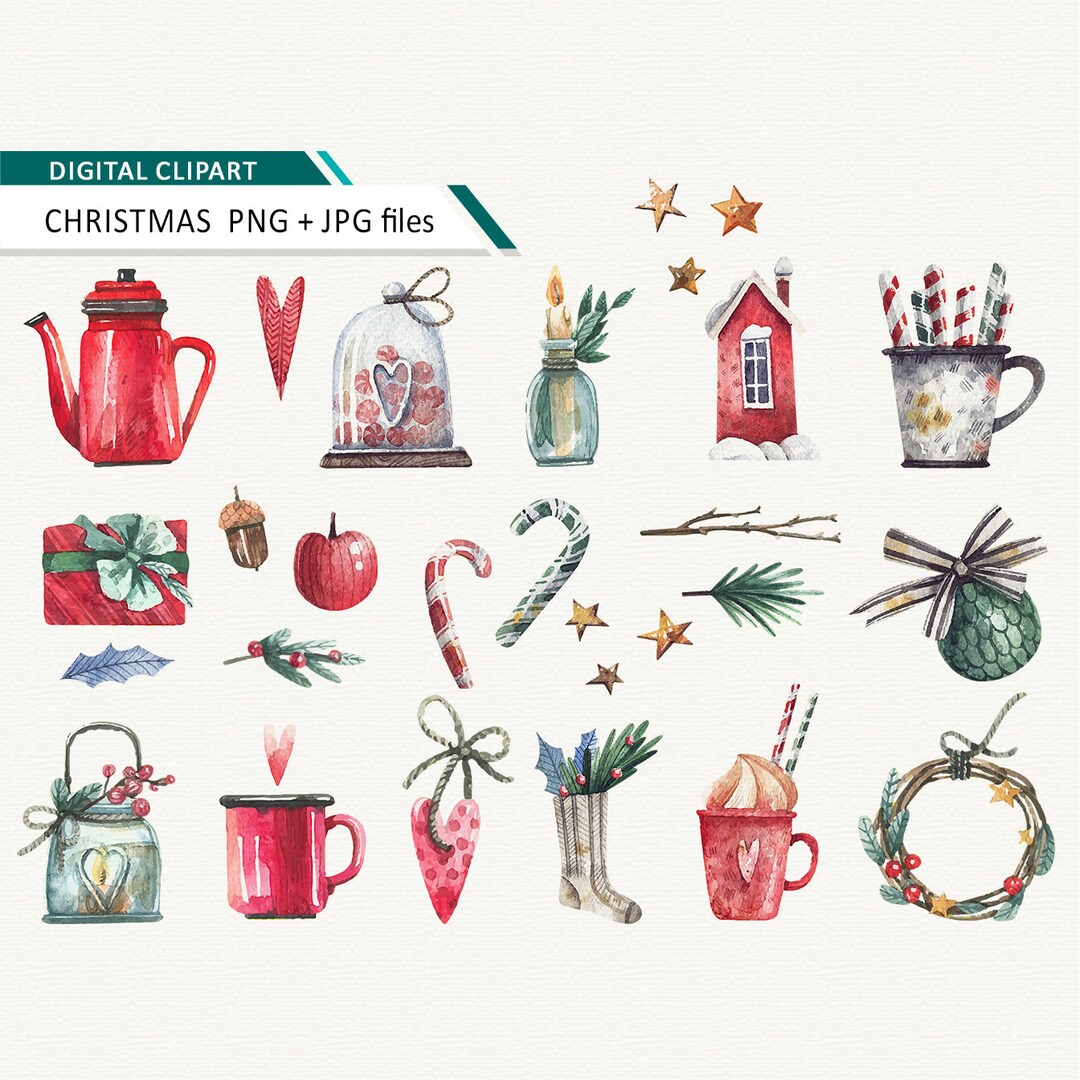 Christmas Clipart Winter Vector Clip Art Watercolor Tea Cup Printable ...