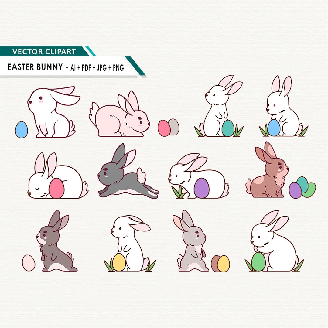 Easter Rabbit Clipart Vector Bunny Clip Art Commercial Use OK - Etsy