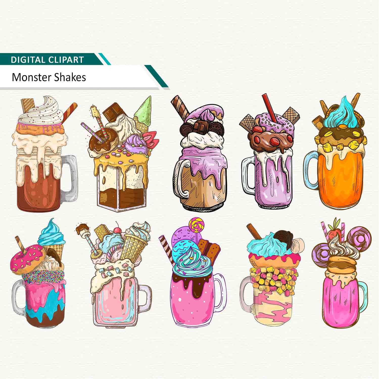 Monster Shakes Clipart Ice Cream Clip Art Sweets and Treats | Etsy