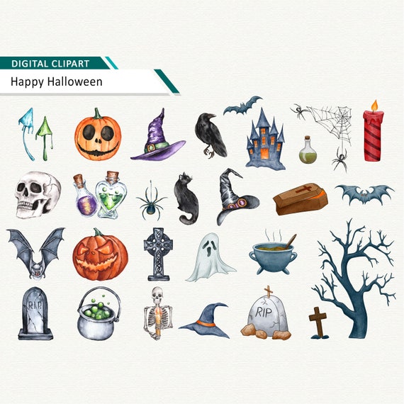 Halloween Clipart Watercolor Spooky Clip Arts Halloween Trick - Etsy