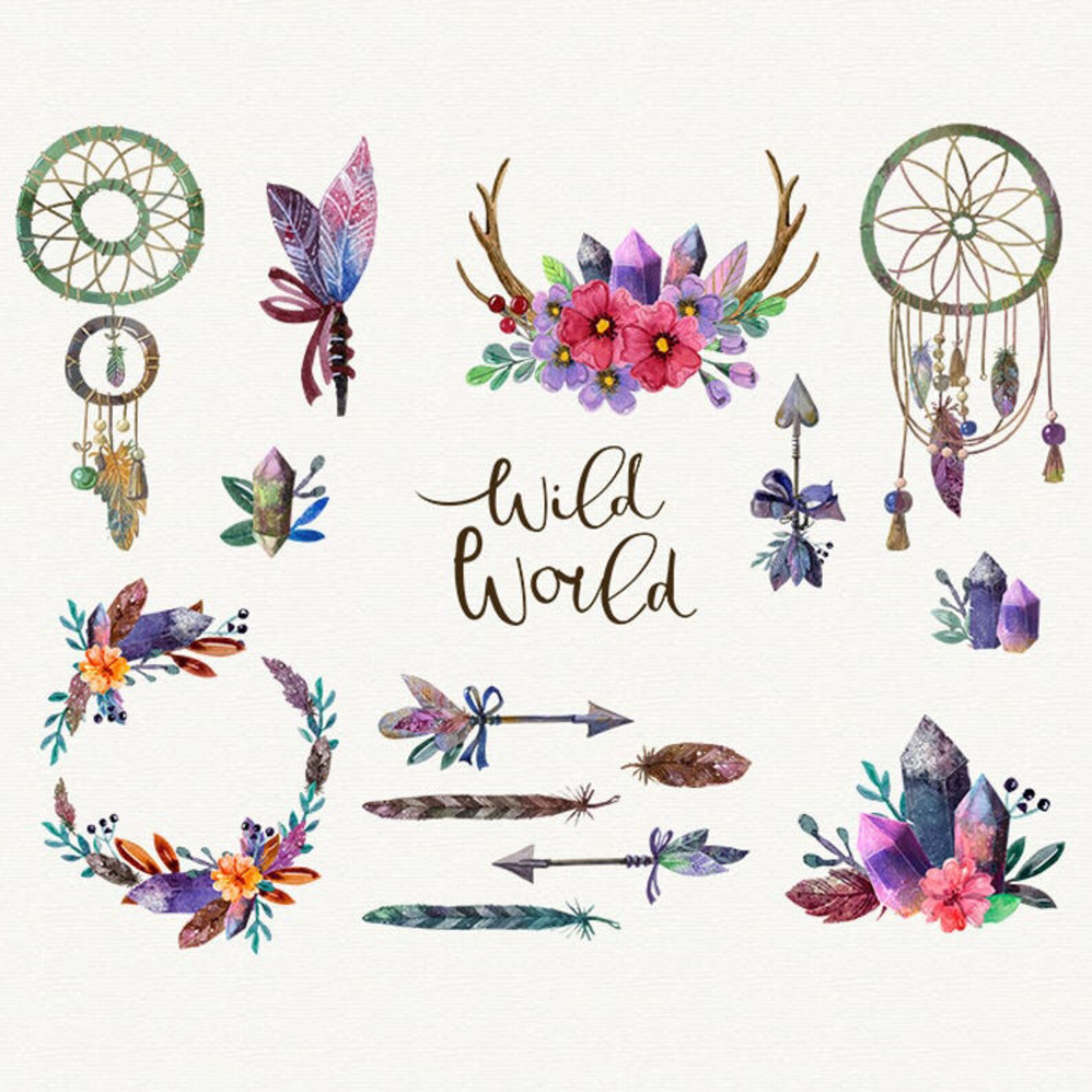 Ethnic Clipart Watercolor Tribal Bundle Clipart Instant | Etsy