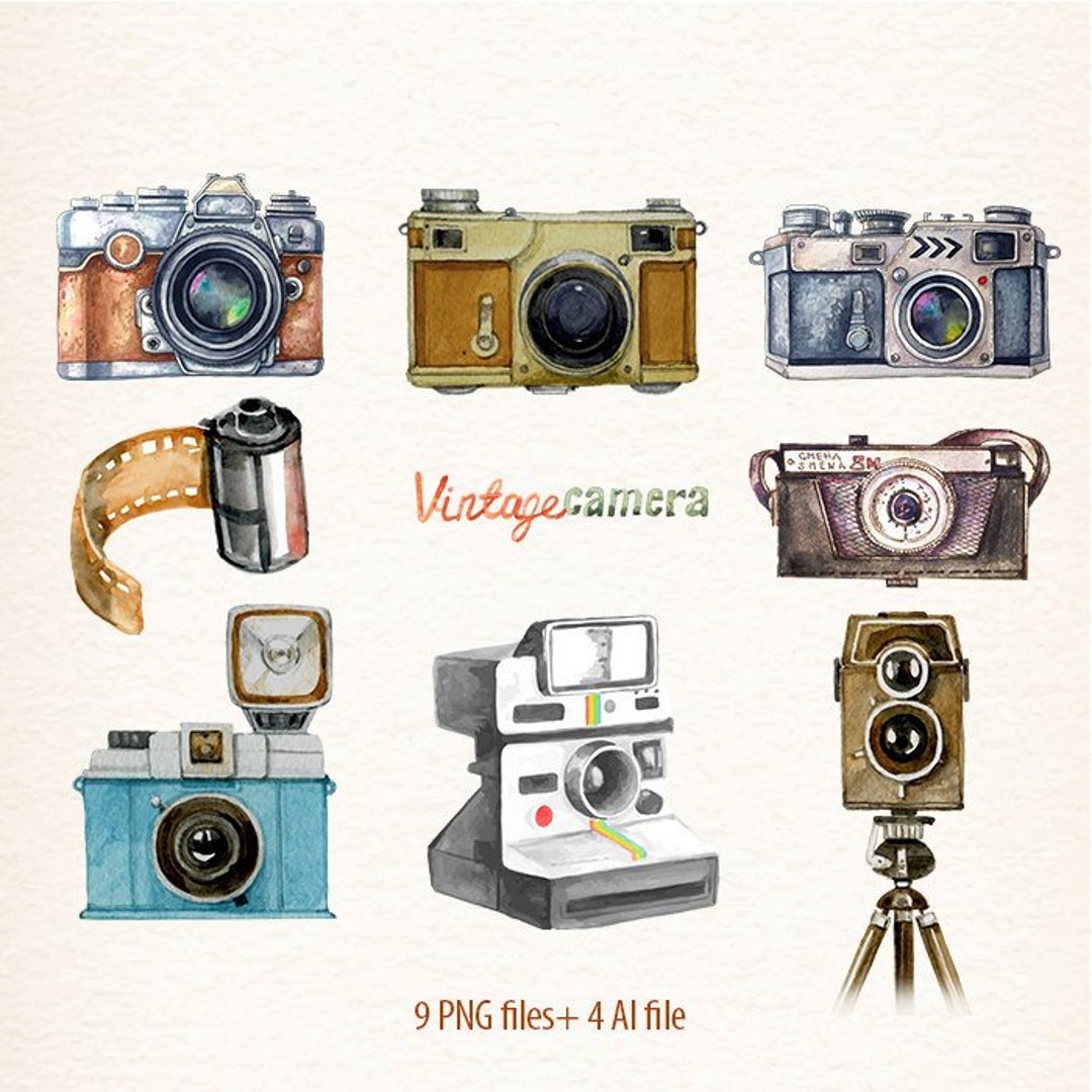 Vintage Camera Clipart Retro Watercolor Cameras Photo Film Vector ...