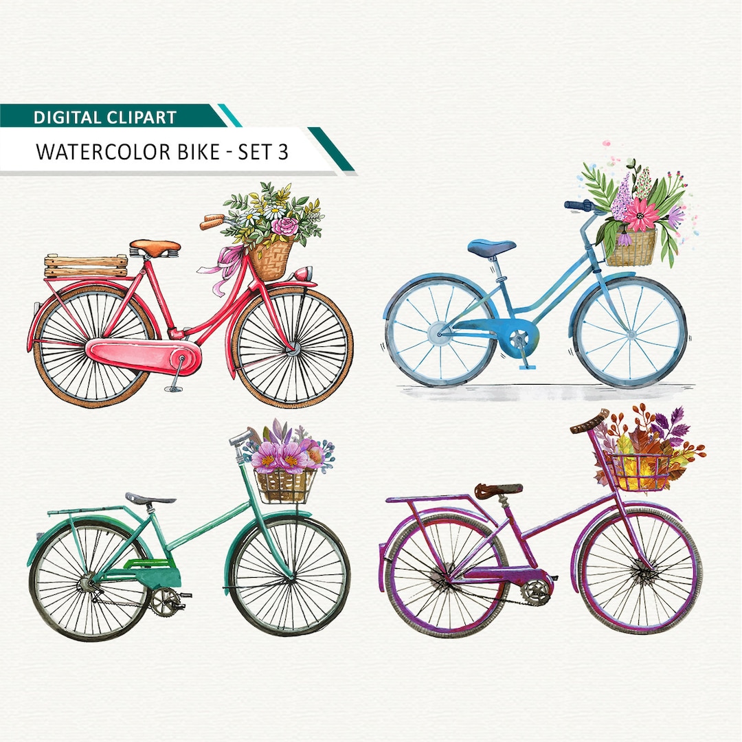 Watercolor Bicycle Clip Art Bike Clipart Watercolour Bicycles Printable ...