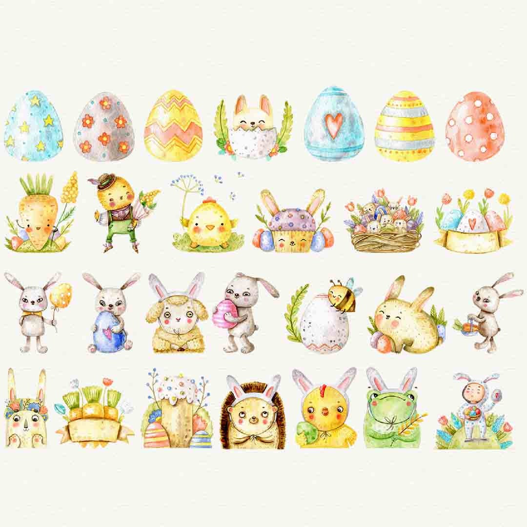 Easter Bundle Clipart Watercolor Easter Clip Art Instant - Etsy