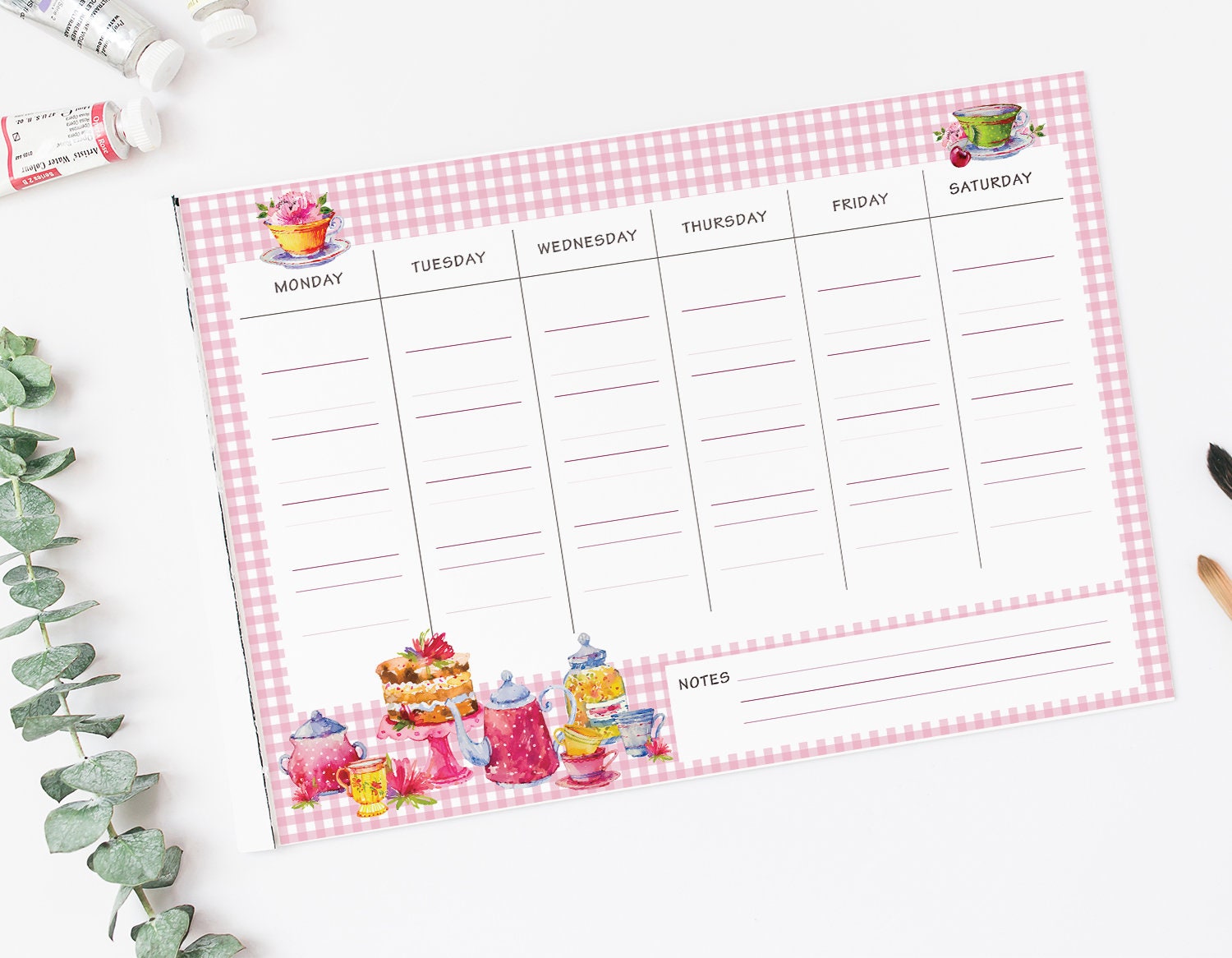 Weekly Planner Printable Tea Party Planner for Print Digital - Etsy