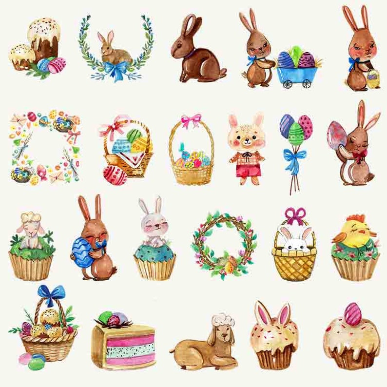 Easter Bundle Clipart Watercolor Easter Clip Art Instant - Etsy