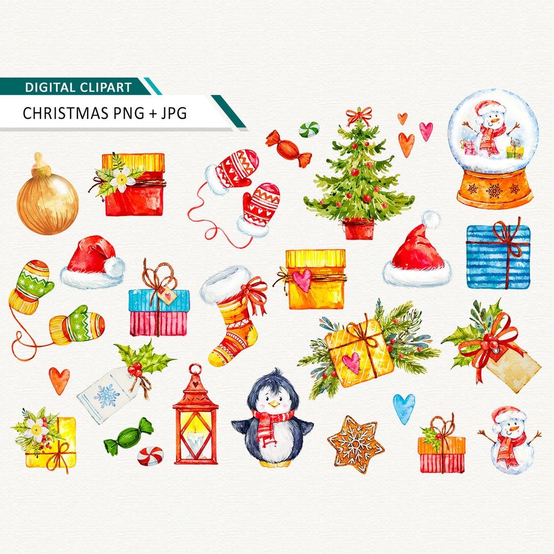 Christmas Clip Art Winter Clipart Watercolor Snow Globe Christmas Tree ...