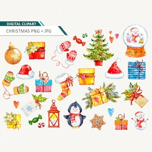 Christmas Clip Art Winter Clipart Watercolor Snow Globe Christmas Tree ...