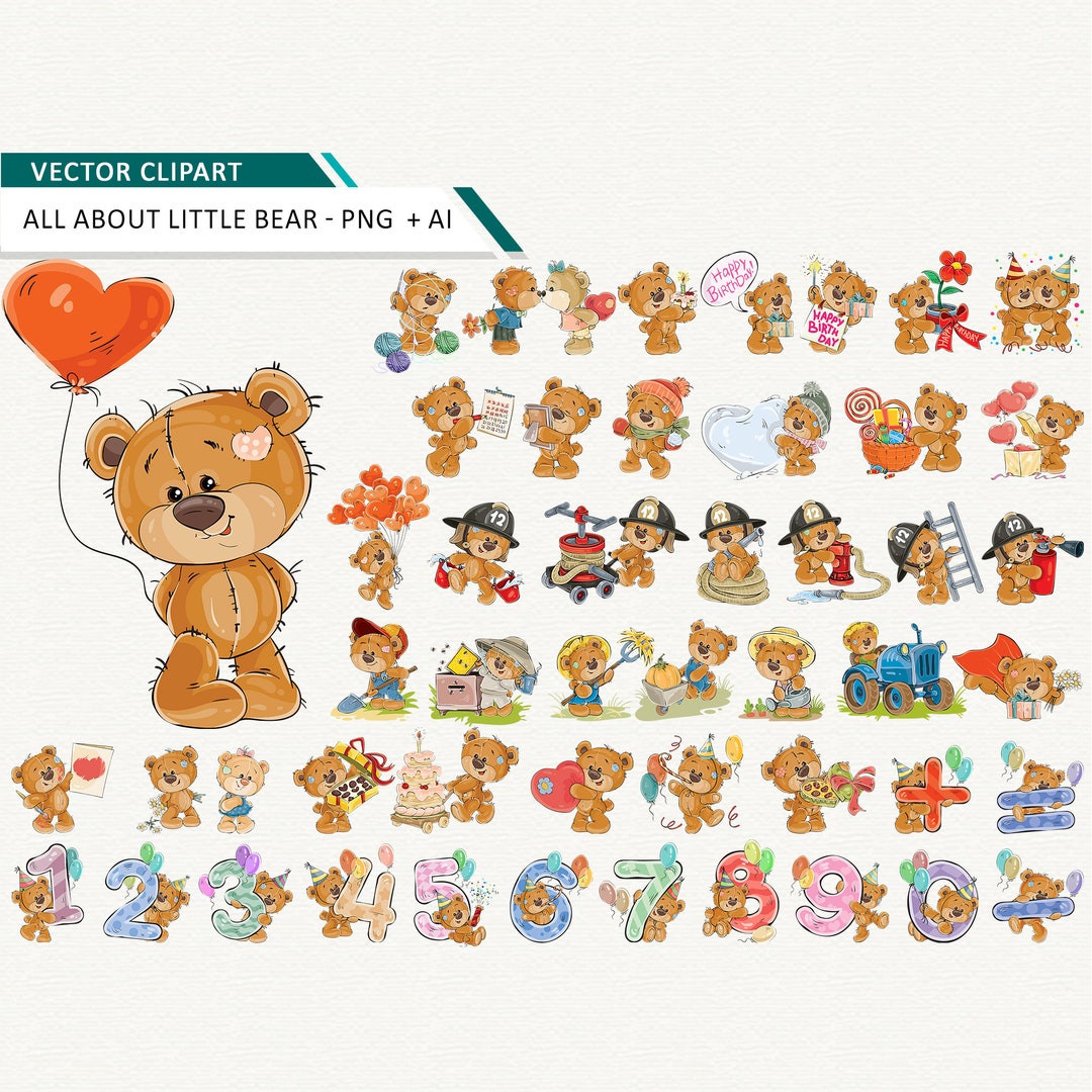 Bear Clipart - BIG PACK Little Teddy Bear Funny Clipart Set Instant ...
