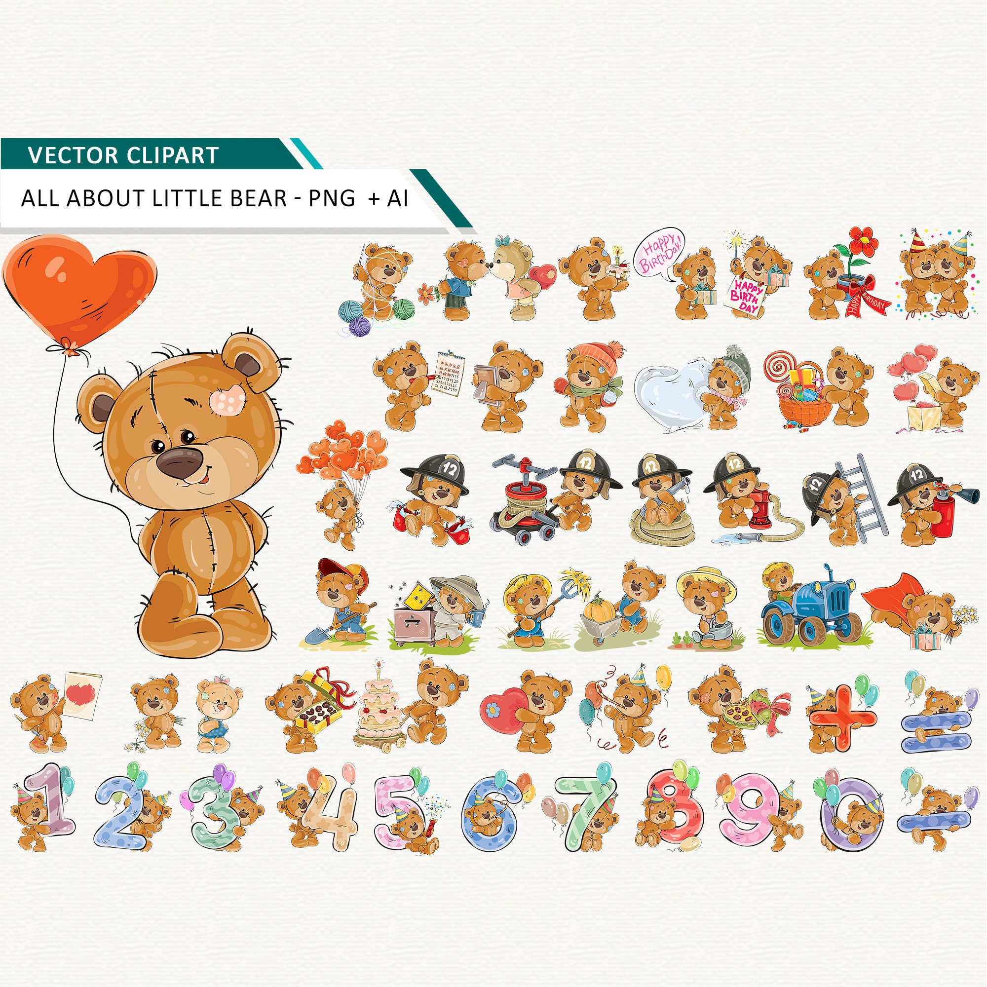 Bear Clipart - BIG PACK Little Teddy Bear Funny Clipart Set Instant ...