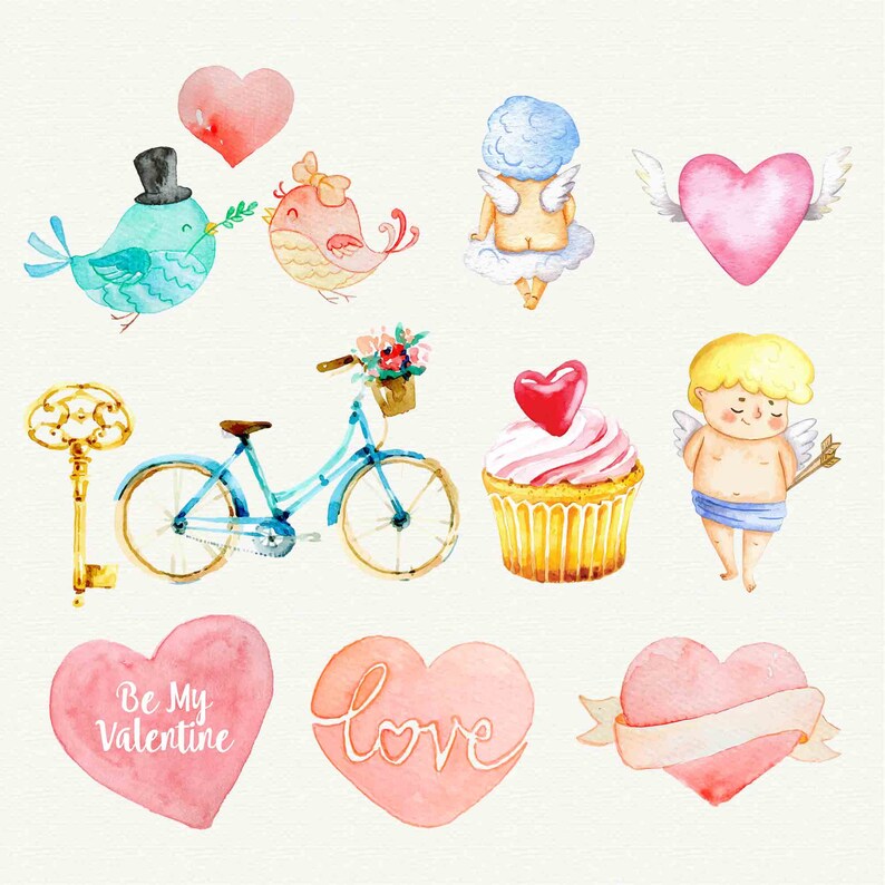 Watercolor Valentines Clipart Bundles Watercolor Love Clip Art - Etsy