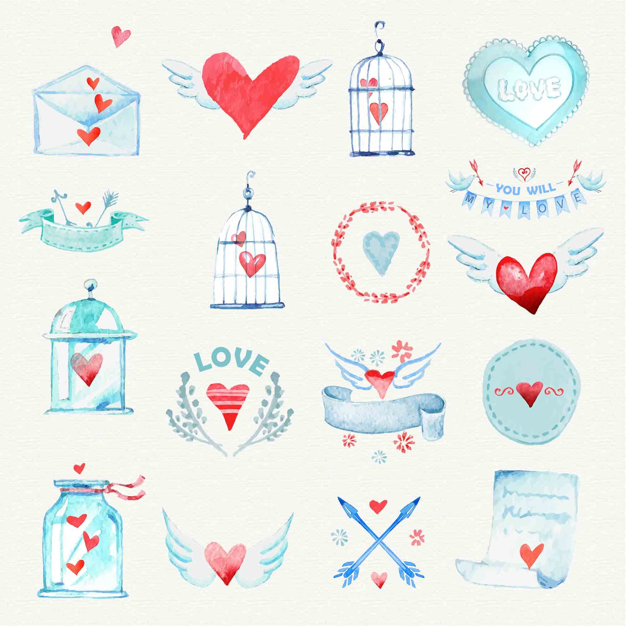 Watercolor Valentines Clipart Bundles Watercolor Love Clip Art - Etsy
