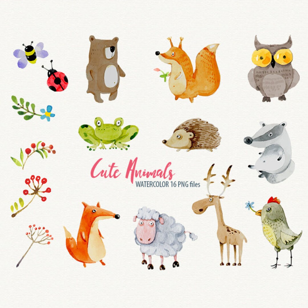 Watercolor Animals Clipart Sweet Animals Watercolor Clipart Cute ...