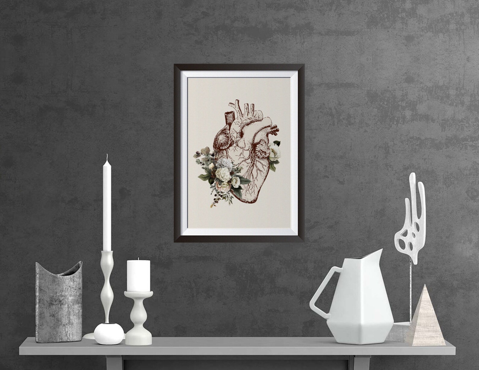 Vintage Heart With Flowers Digital Poster Anatomic Poster - Etsy
