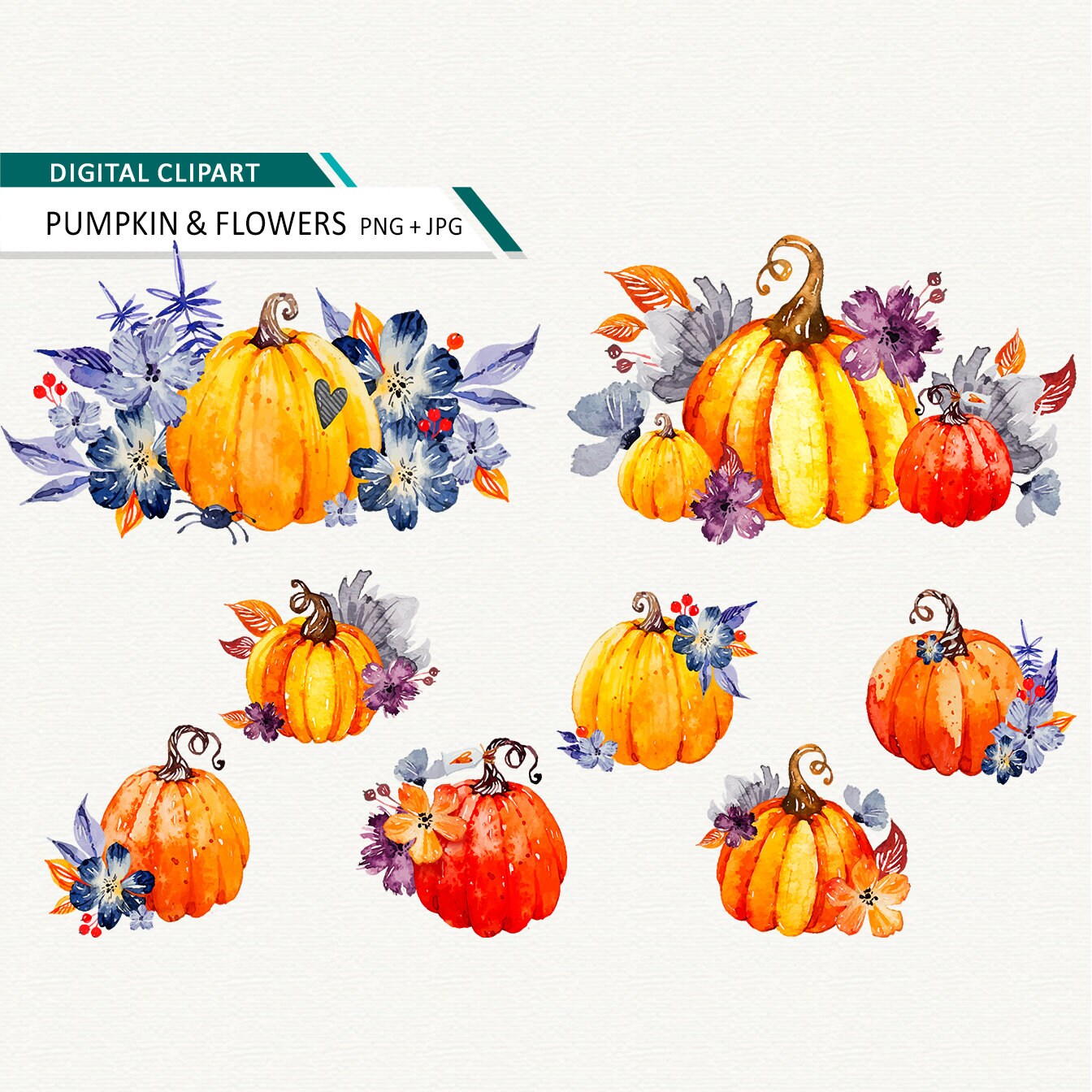 Pumpkin Clip Art Watercolor Pumpkin Fall Vector Clipart Autumn - Etsy