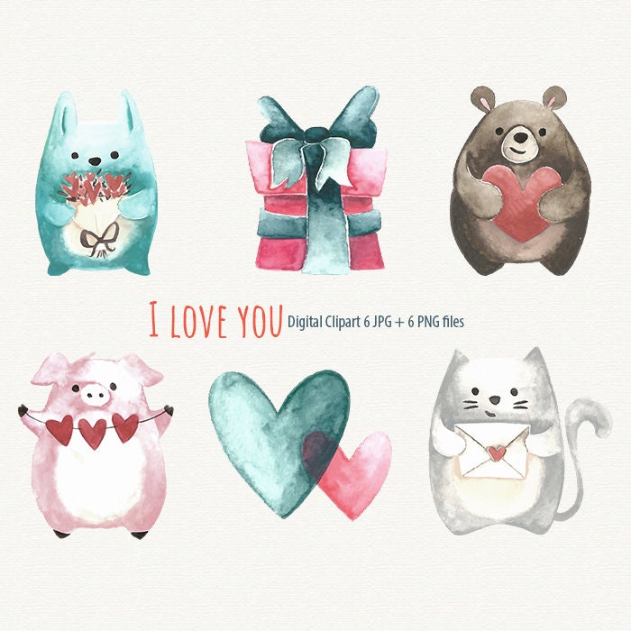 Watercolor Valentines Clipart Bundles Watercolor Love Clip Art - Etsy