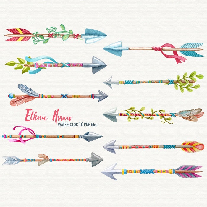 Arrow Clipart Watercolor Ethnic Arrow Clipart Wild Boho Clipart Instant ...