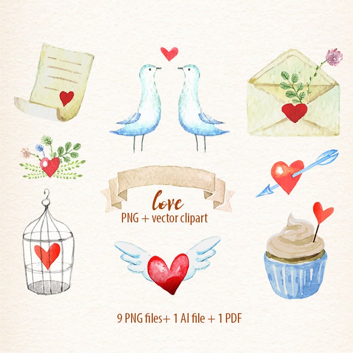 Watercolor Valentines Clipart Bundles Watercolor Love Clip Art - Etsy