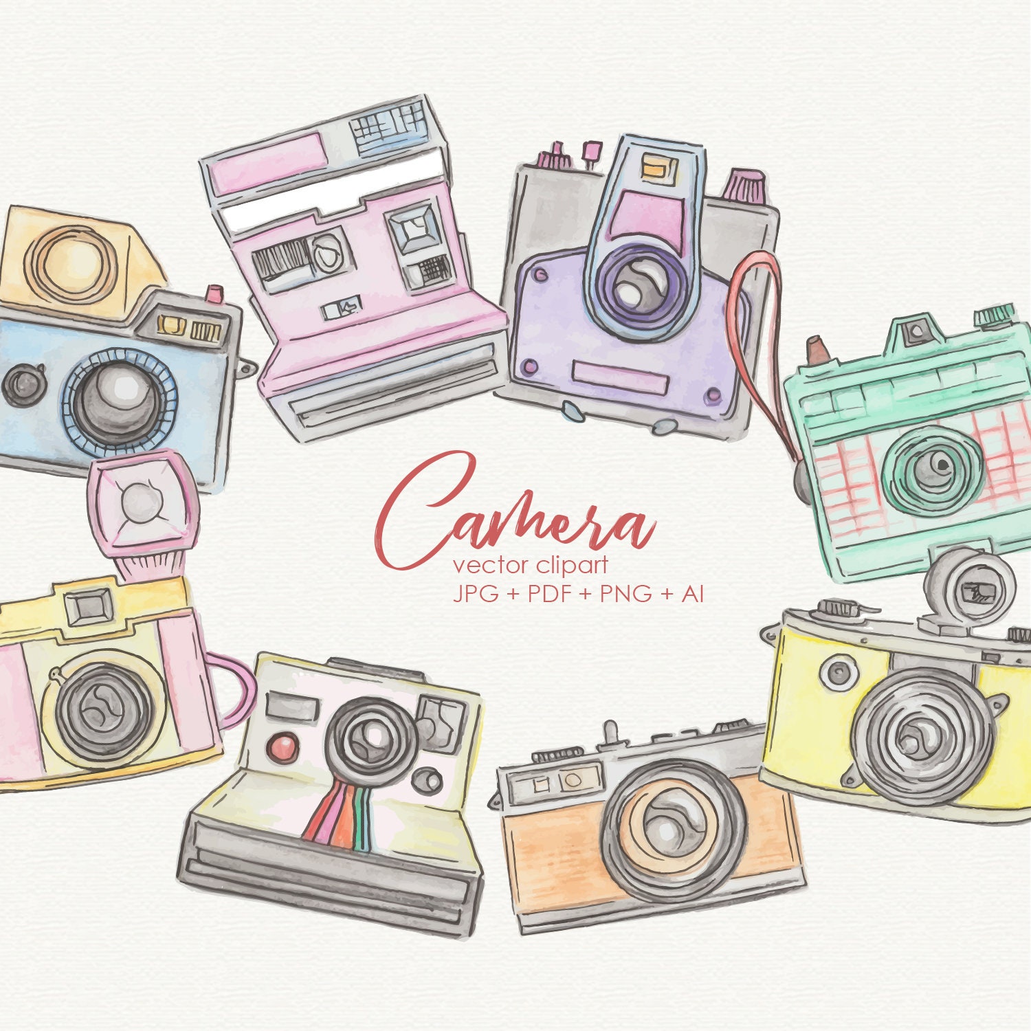 Watercolor Camera Retro Camera Cameras Vector Clipart | Etsy