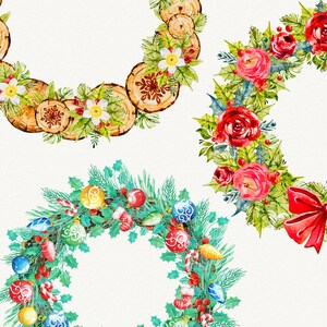 Christmas Wreath Clipart Watercolor Wreath Christmas Clip Art Floral ...