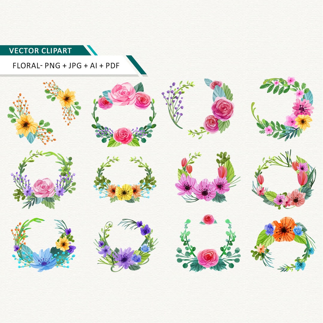 Watercolor Floral Border Clipart Vector Flowers Clip Art for Commercial ...